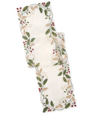 Lenox Holiday Nouveau Holly & Berries Embroidered Runner, 14" x 72 ...
