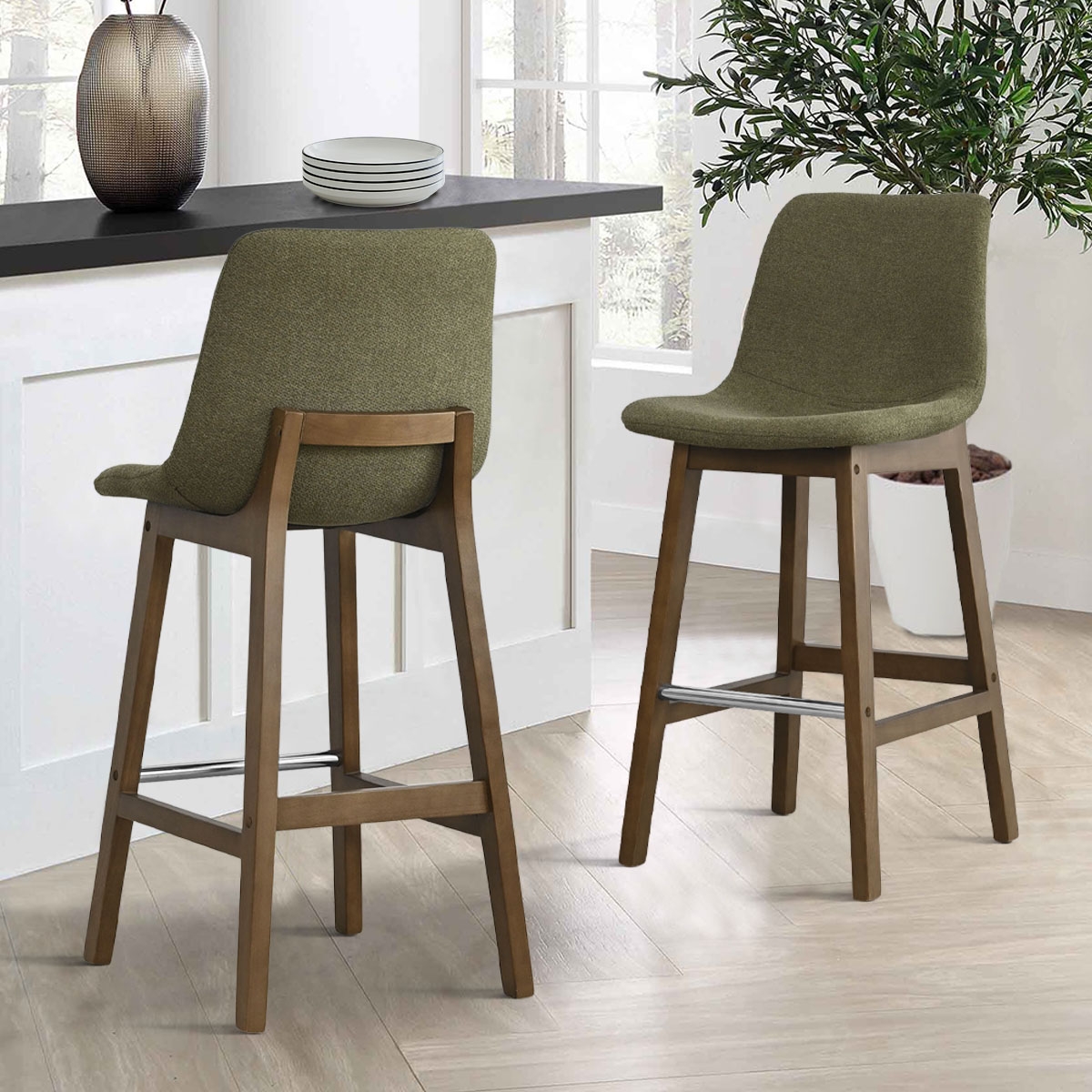 Click here for Set of 2 Upholstered Bar Stools with Solid Wood Le... prices