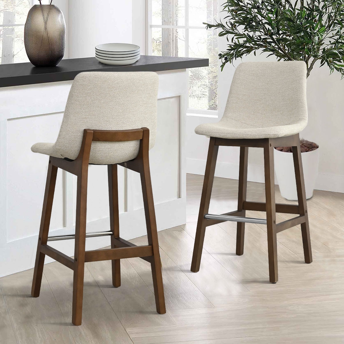 Click here for Set of 2 Upholstered Bar Stools with Solid Wood Le... prices