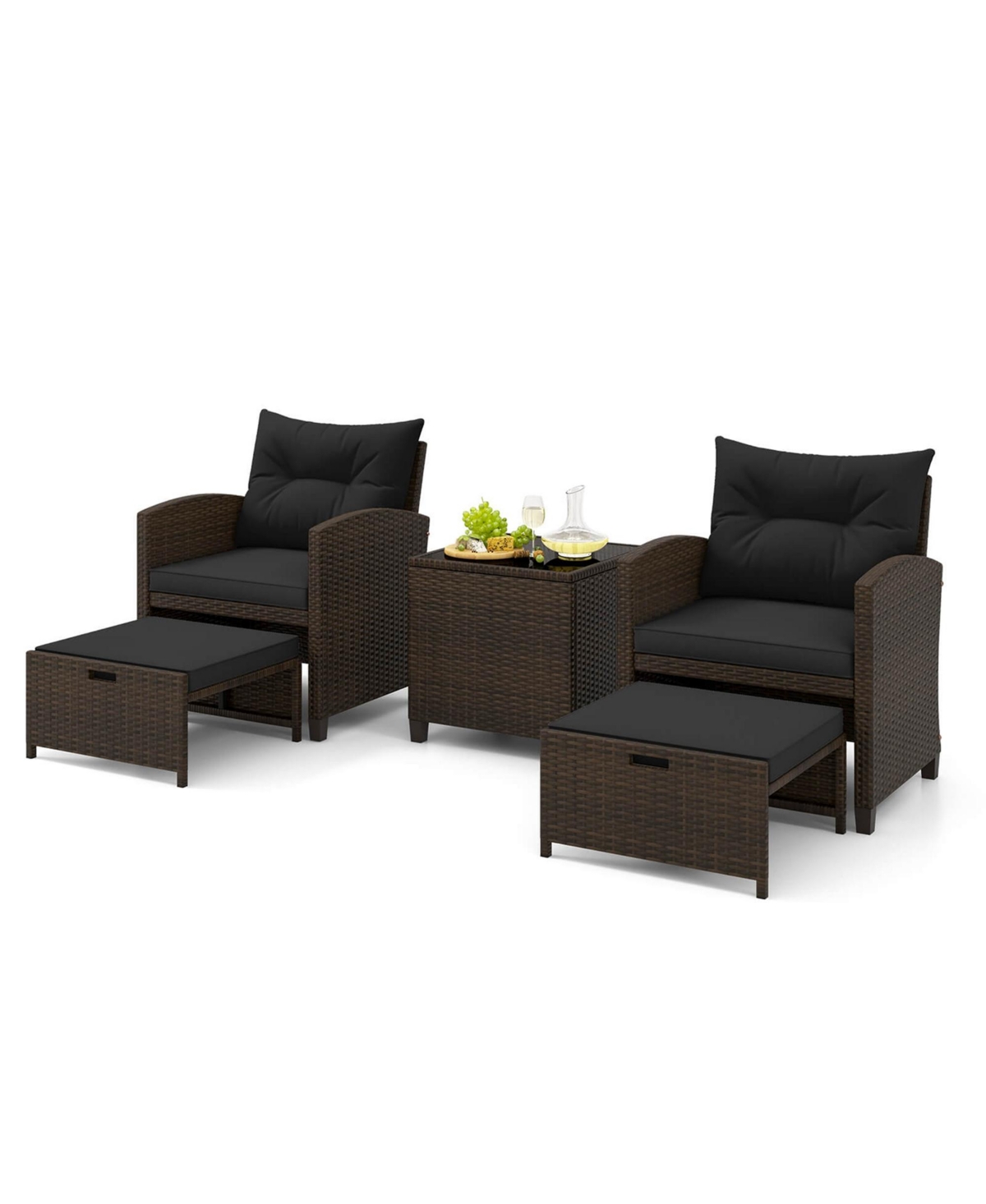 Click here for 5 Piece Patio Rattan Furniture with 2 Ottomans & T... prices
