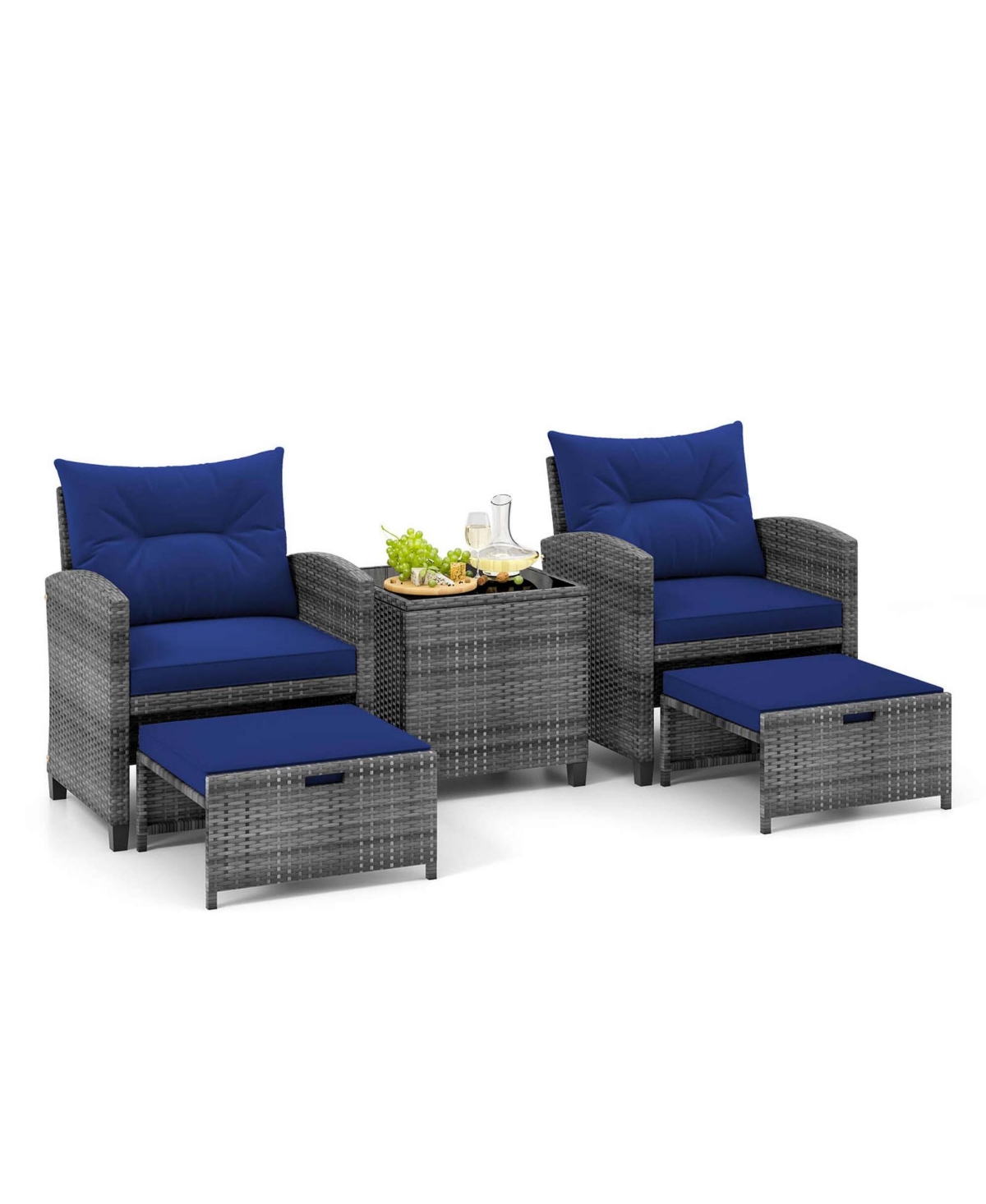 Click here for 5 Piece Patio Rattan Furniture with 2 Ottomans & T... prices