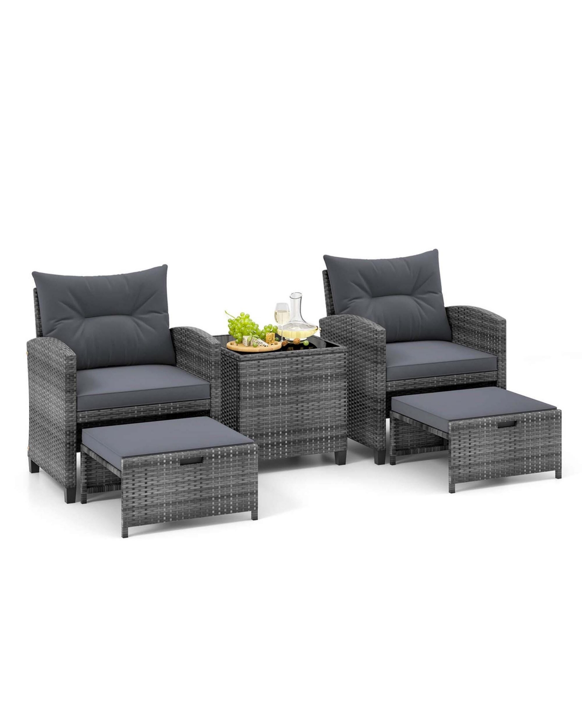 Click here for 5 Piece Patio Rattan Furniture with 2 Ottomans & T... prices