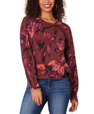 Democracy Petite Floral Long-Puff-Sleeve Sweater - Macy's