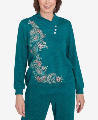 Alfred Dunner Petite French Quarter Paisley Embroidered Envelope Neck ...