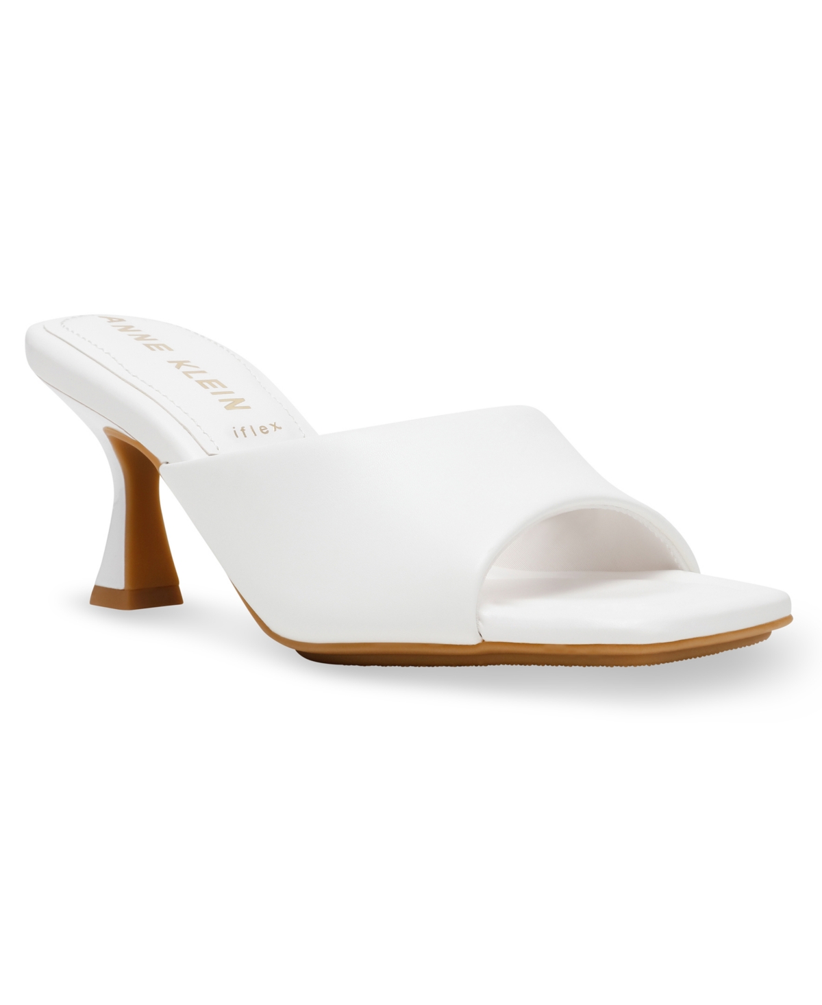 Anne Klein Womens Jerilyn Square Toe Mule Dress Sandals - White