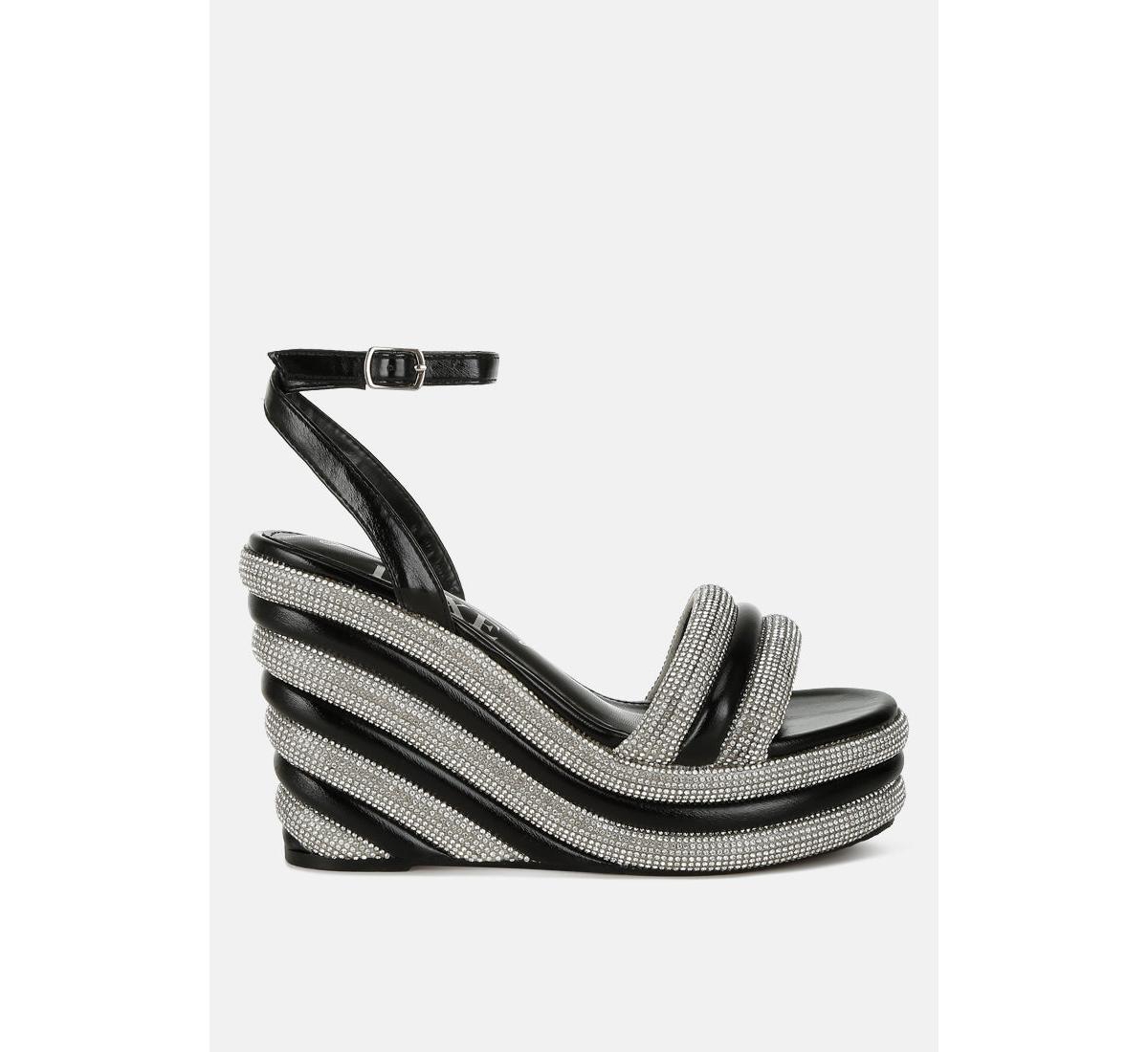 Click here for My Bliss Rhinestone Studded Wedge Sandals - Black prices