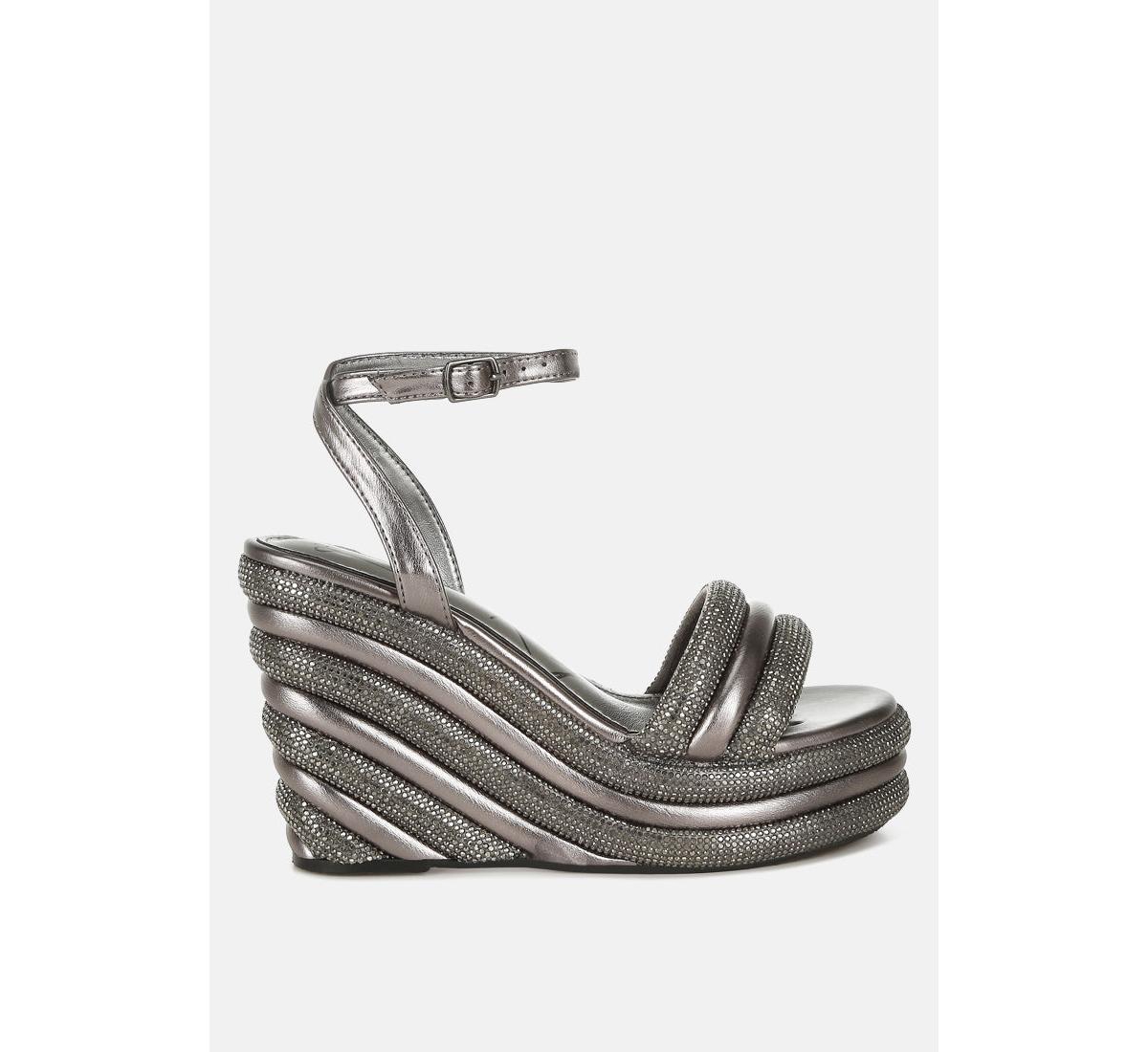 Click here for My Bliss Rhinestone Studded Wedge Sandals - Pewter prices