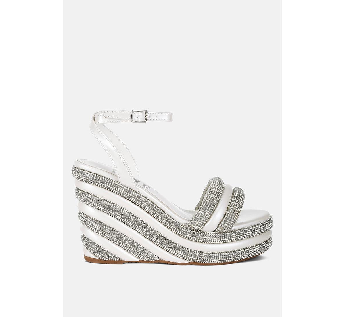 Click here for My Bliss Rhinestone Studded Wedge Sandals - White prices