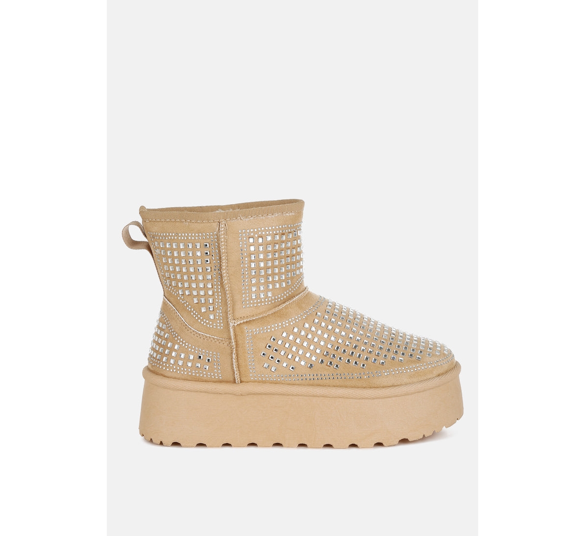 Xoras Chunky Rhinestones Ankle Boots Women - Light beige