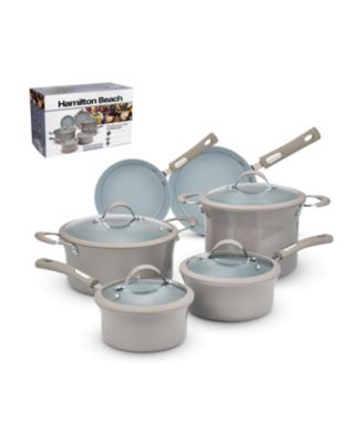Hamilton Beach Cookware Set, 10-Pieces, Pots, Pans, and Glass Lids ...