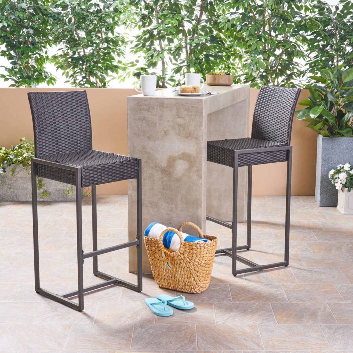 Click here for Transitional Outdoor Wicker Barstools With Powder-... prices