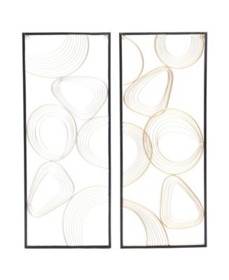 LuxenHome Gold and Silver Abstract Rectangular Metal Wall Decor, Set of ...