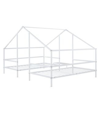 Slickblue Metal Double Twin Size Triangular House Beds with Built-In ...