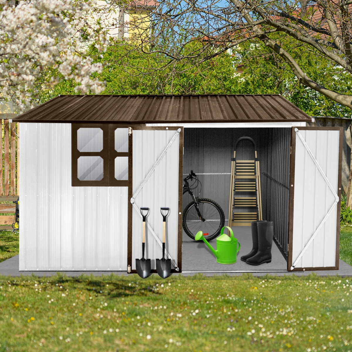 Click here for Streamdale 10x8 Metal Garden Shed with Window  Whi... prices