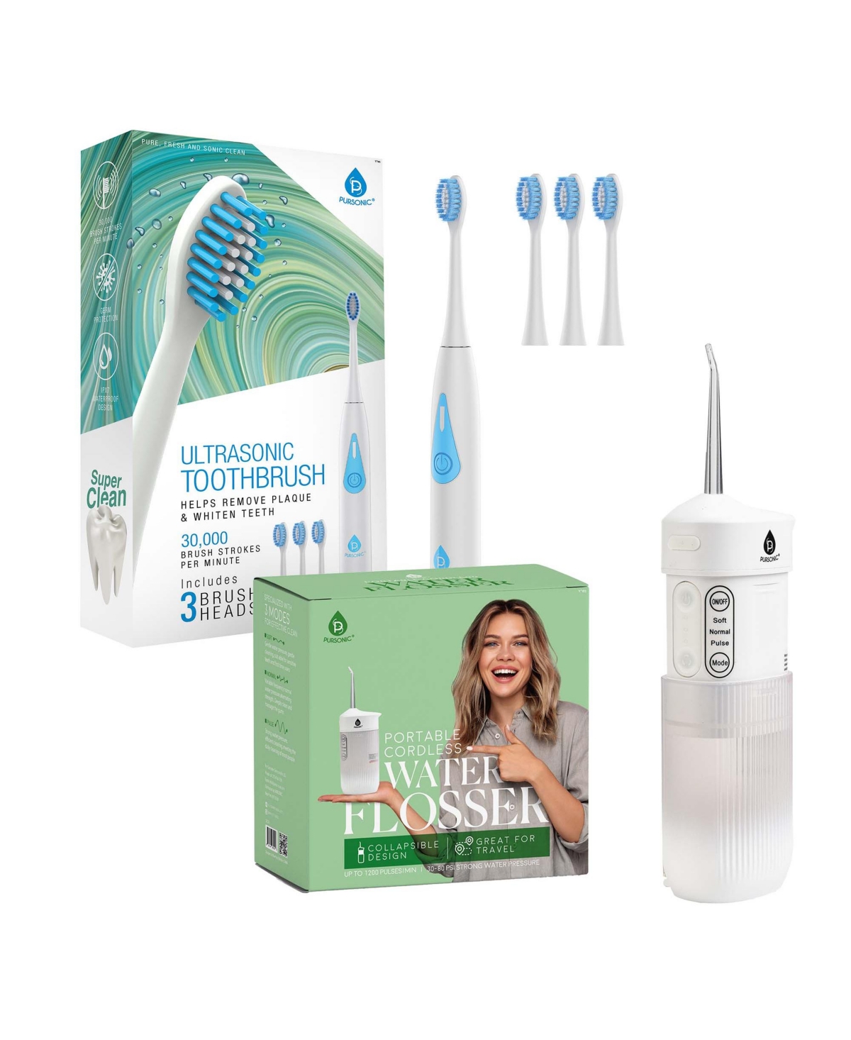 Click here for Pursonic Ultimate Smile Care Duo: Triple-Head Toot... prices