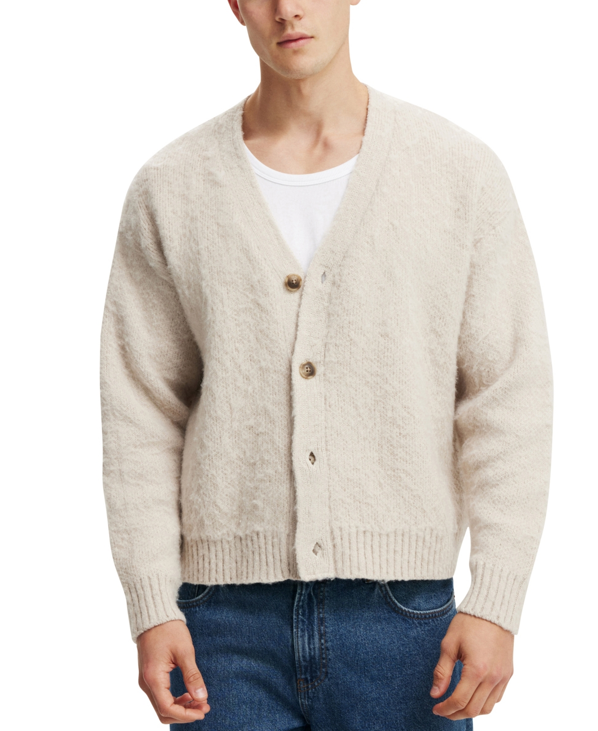 Click here for Cotton On Mens Cropped Cardigan Sweater - Stone prices