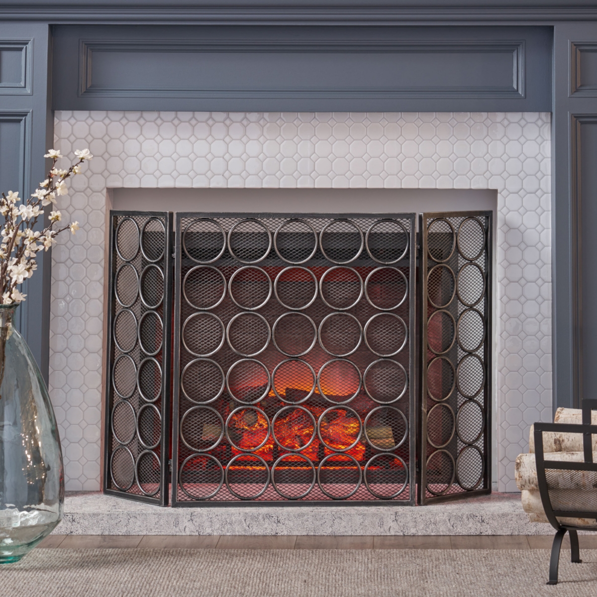Click here for Streamdale 3-Panel Iron Fireplace Screen with Circ... prices