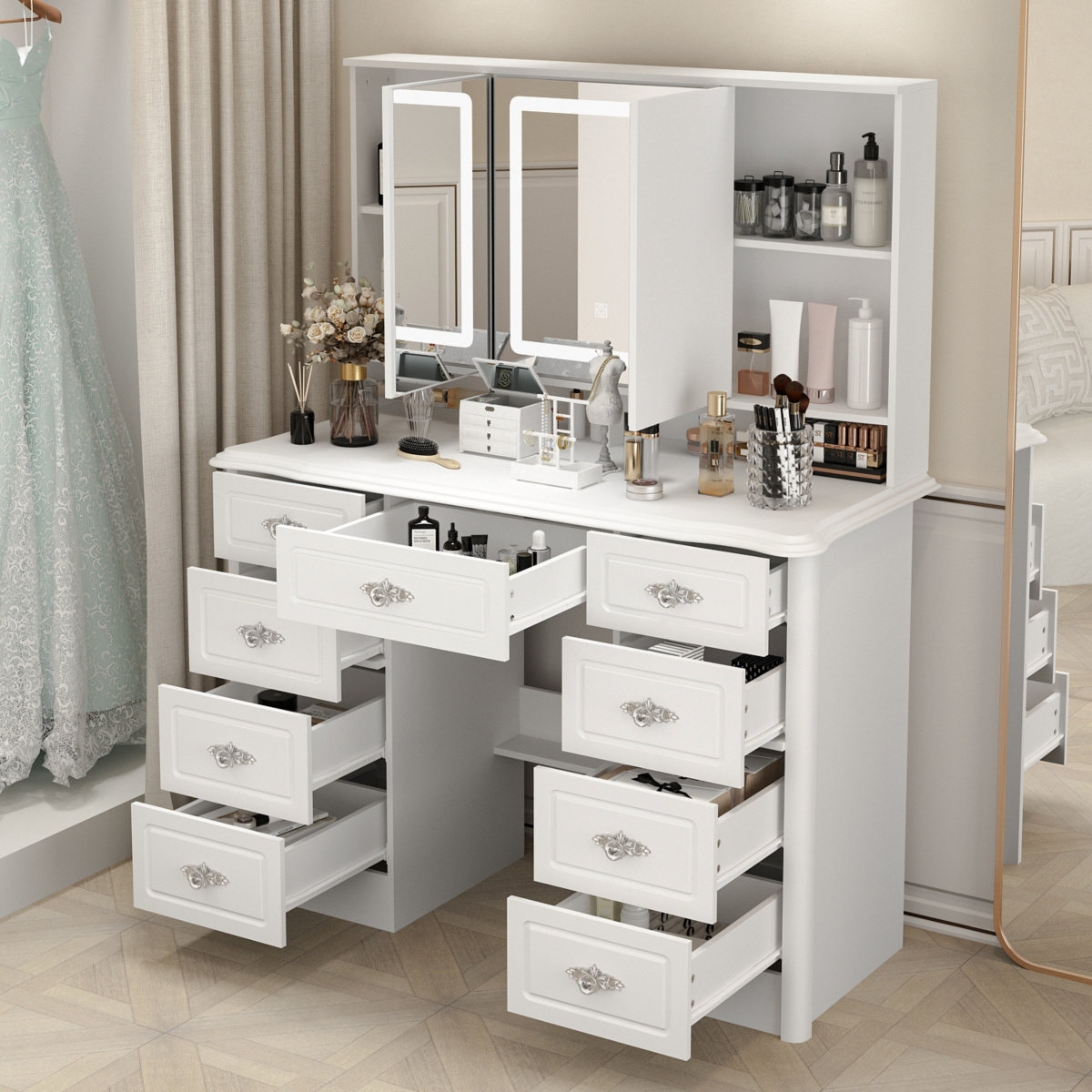 Click here for Homsee White Makeup Vanity Table Dressing Desk 3-M... prices