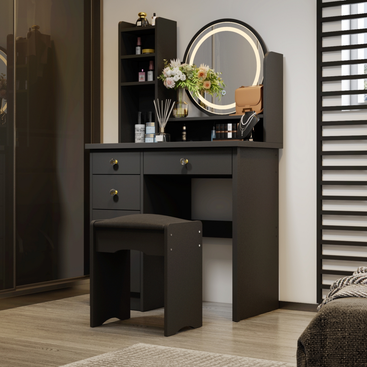 Click here for Famapy 5-Drawers White Wood Makeup Vanity Table Dr... prices