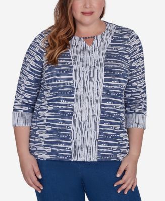Alfred Dunner Plus Size Lake Victoria Split Neck Spliced Texture Top ...