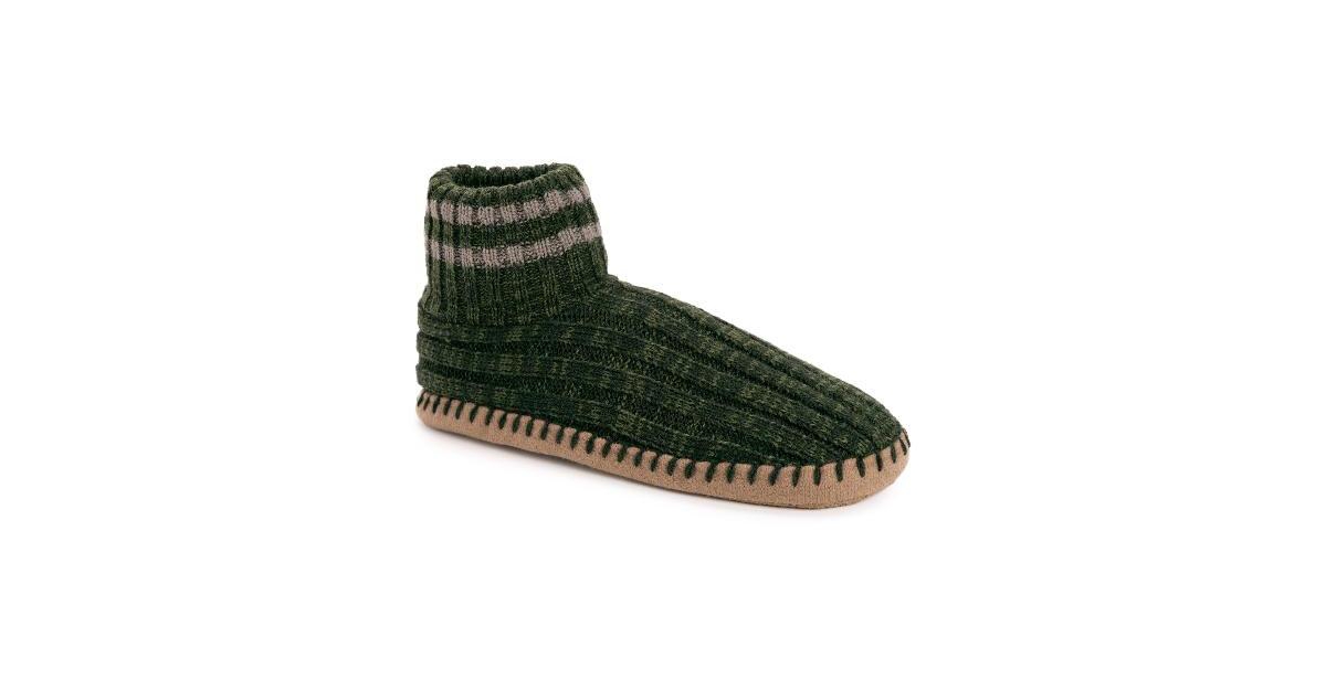 Click here for Muk Luks Mens Cuff Bootie Slipper - Dark green mar... prices