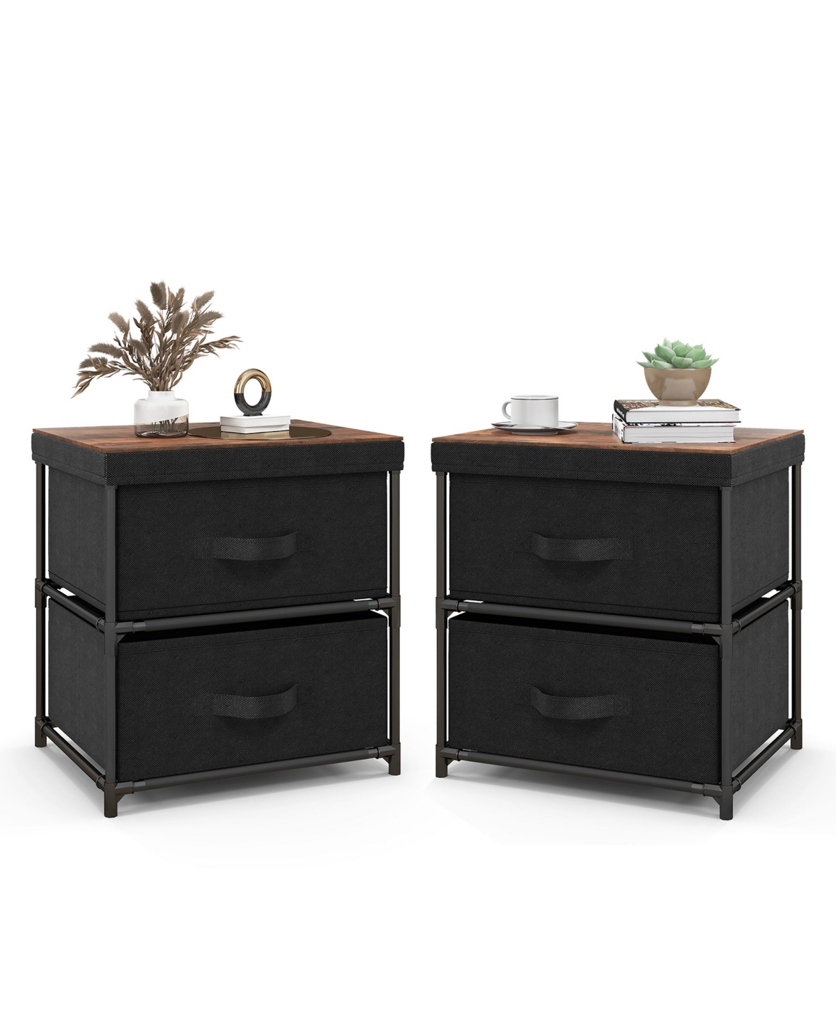 Click here for Gymax 2PCS Fabric Bedside Table 2 Drawers Nightsta... prices