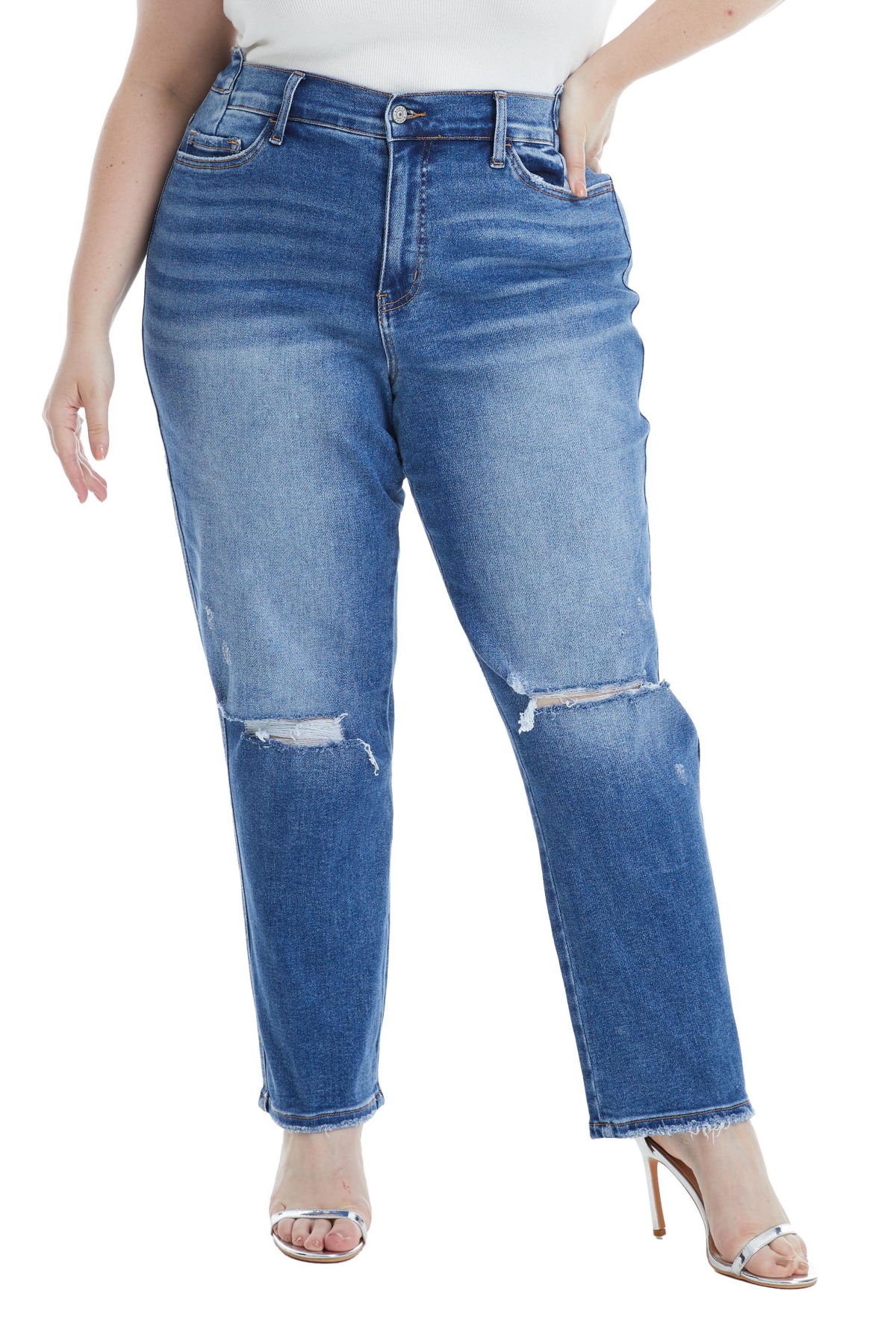 Click here for Bayeas Plus Size High Rise Cropped Straight Jeans... prices