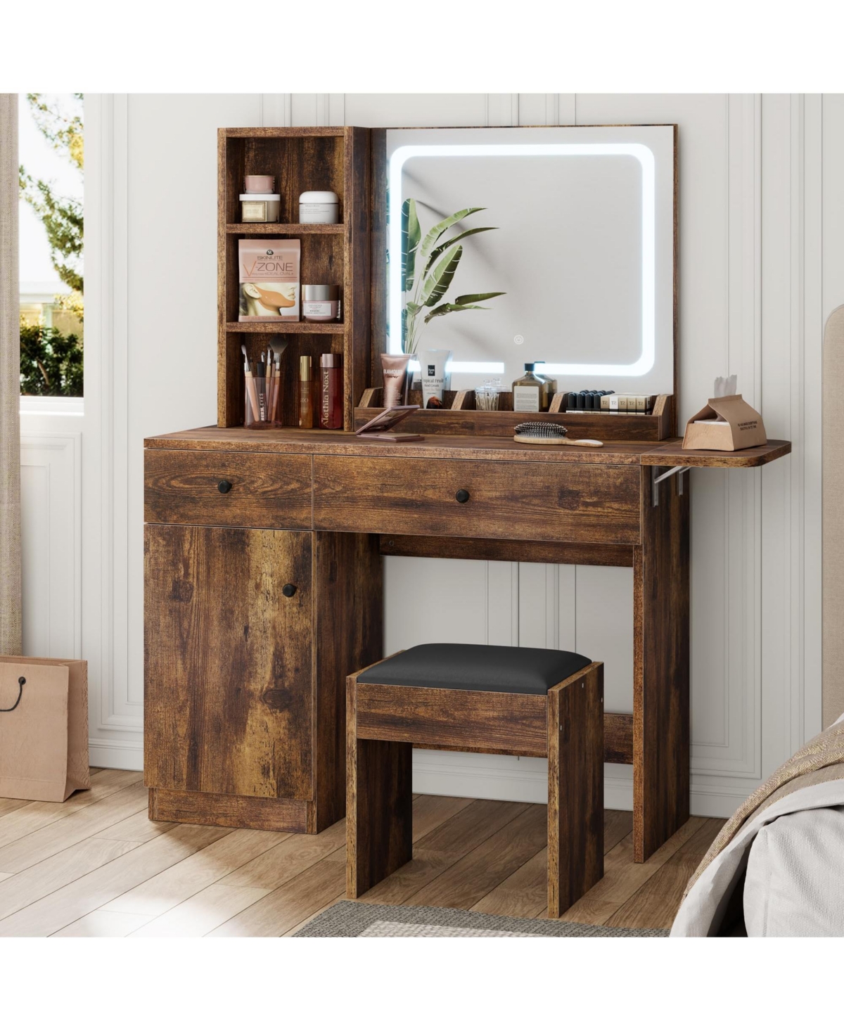 Click here for gaomon Brown Vanity Desk with Led Lighted Mirror &... prices