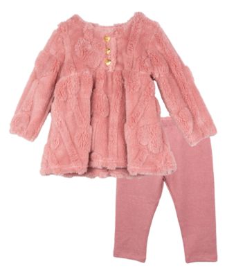 Rare Editions Baby Girl Fuzzy Heart Top And Legging, 2-Piece Set - Macy's