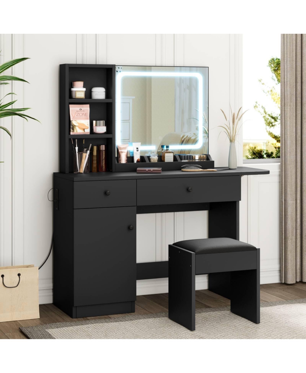 Click here for gaomon Black Vanity Desk with Led Lighted Mirror &... prices