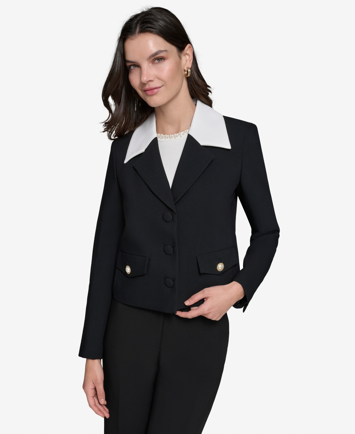 Click here for Karl Lagerfeld Paris Womens Colorblocked Lapel Bla... prices