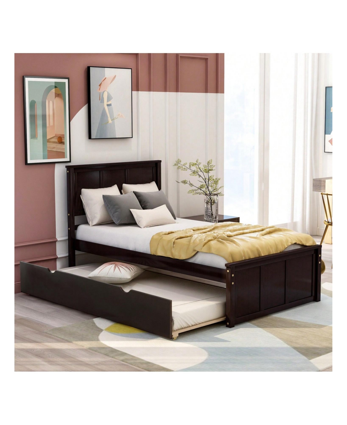 Click here for gaomon Pine Platform Bed With Double Trundle  Doub... prices