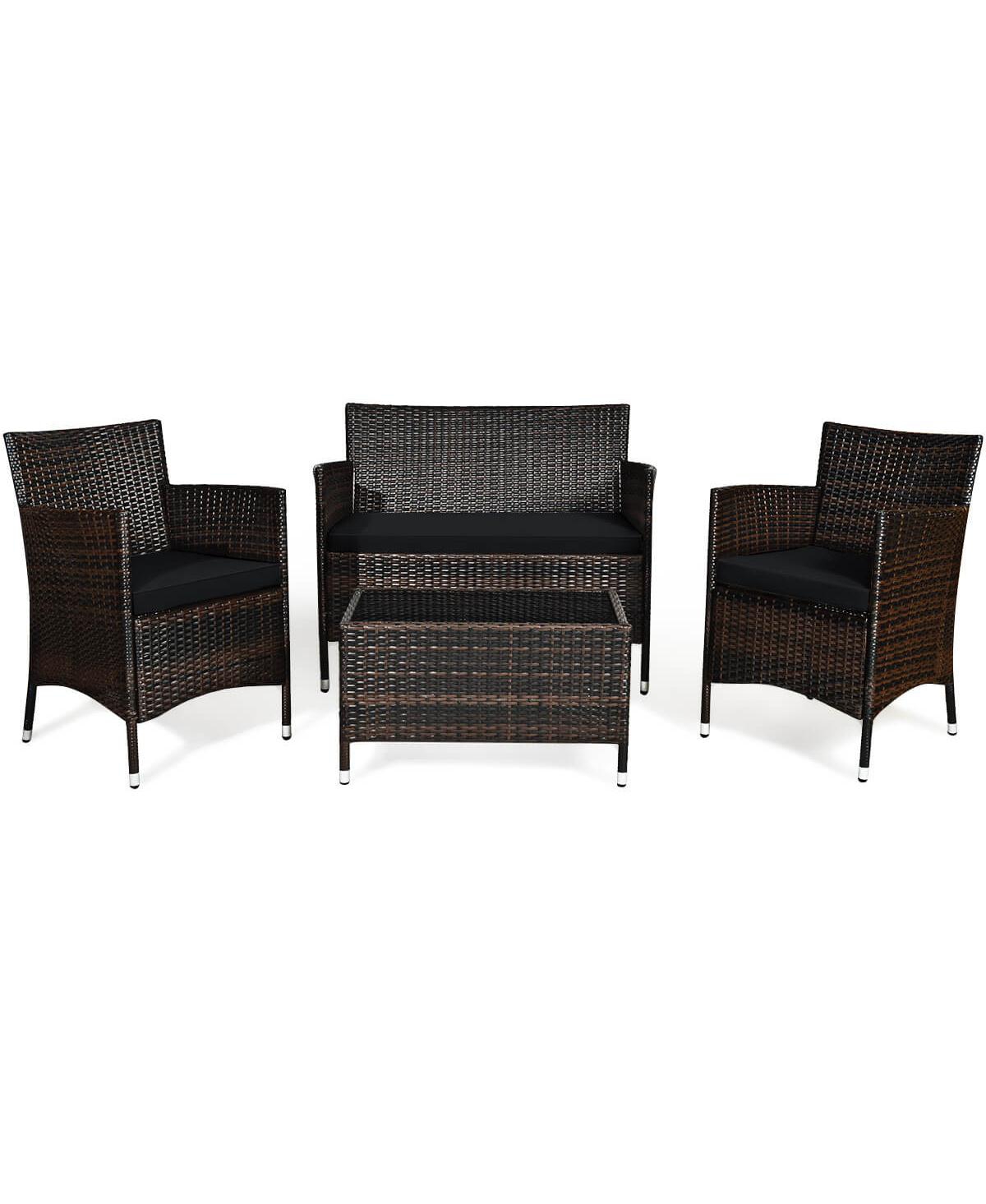 Click here for Sugift 4 Pieces Rattan Sofa Set with Glass Table a... prices
