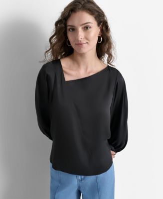 DKNY Women's Asymmetric-Neck 3/4-Puff-Sleeve Top - Macy's