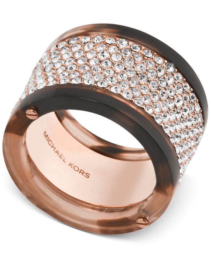 Michael Kors Rose Gold-Tone Tortoise-Look Pavé Ring - Macy's