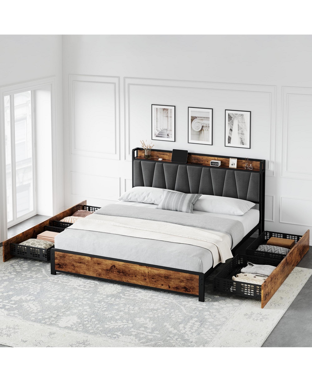 Click here for gaomon King Size Bed Frame with Storage Linen Upho... prices