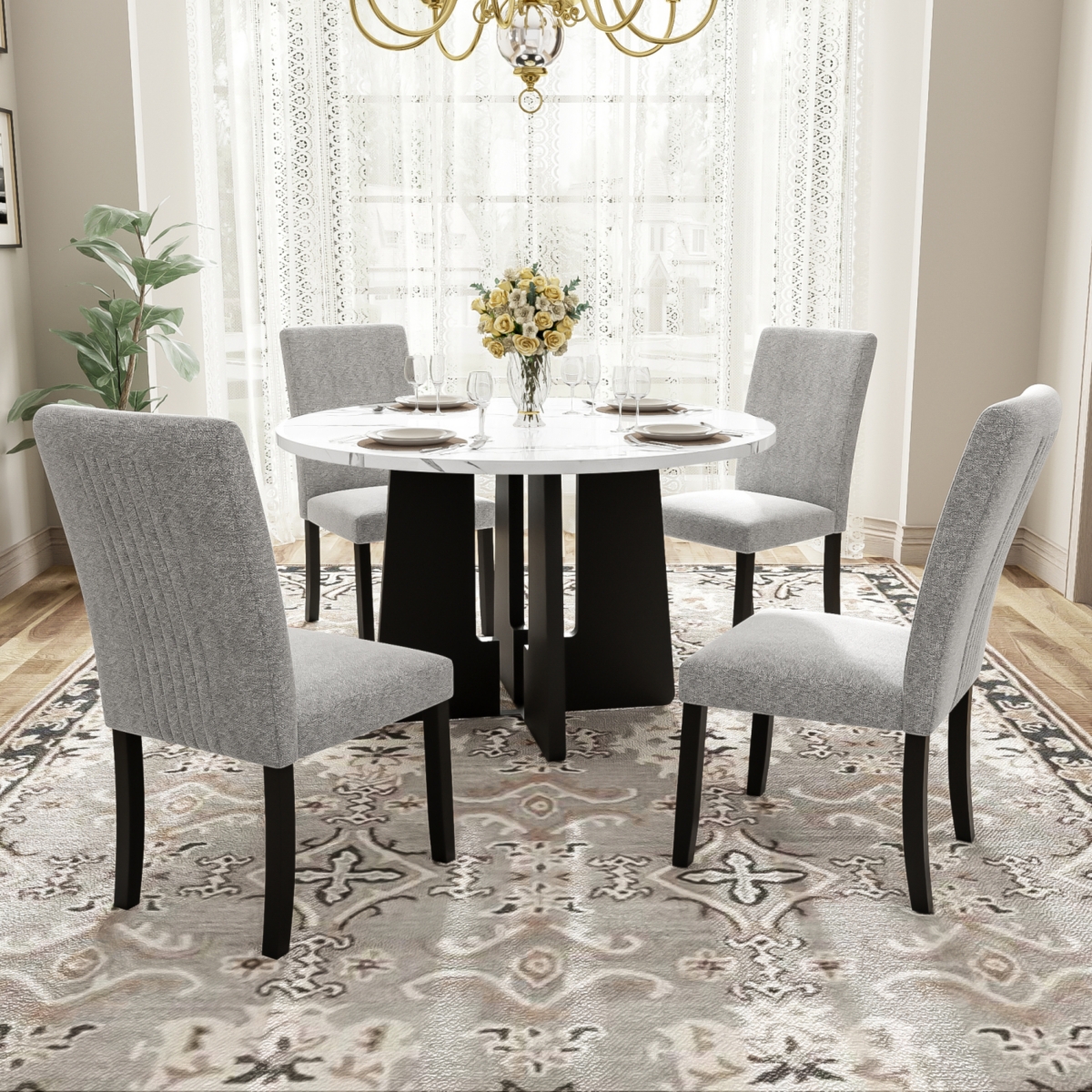 Click here for 5-Piece Round Dining Set: Modern 43" Table wi... prices
