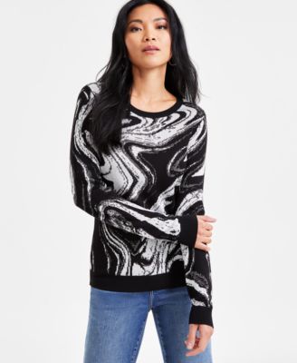 I.N.C. International Concepts Women's Marble Jacquard Sweater, Exclusively at Macy's - Macy's