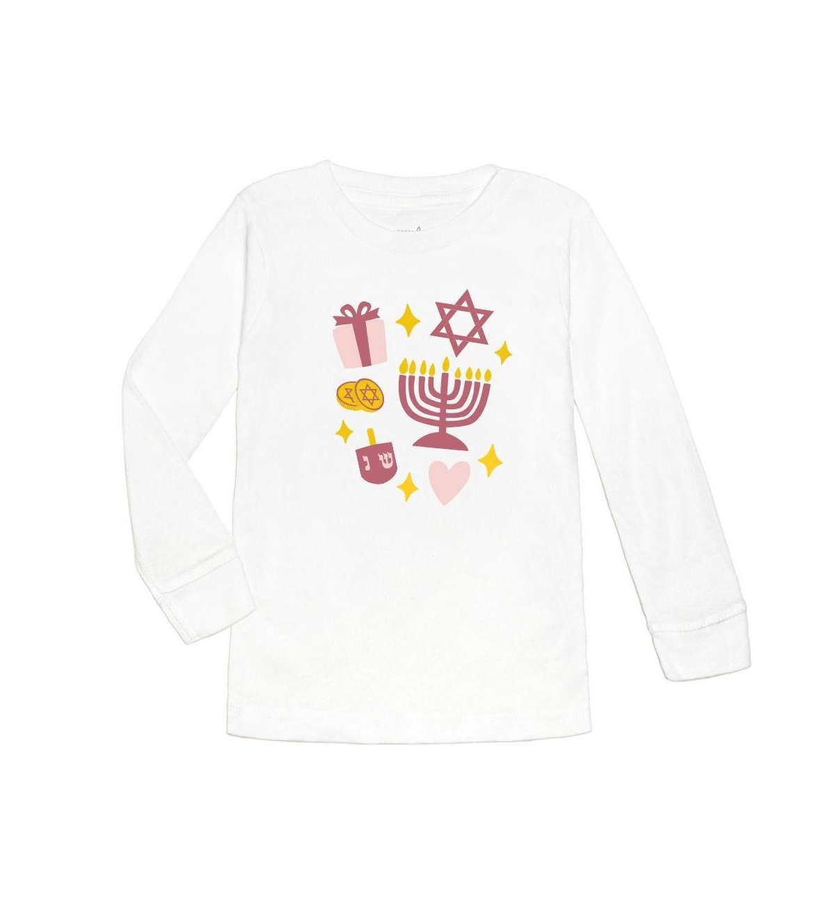 Sweet Wink Baby Girls Hanukkah Doodle Long Sleeve Shirt - White