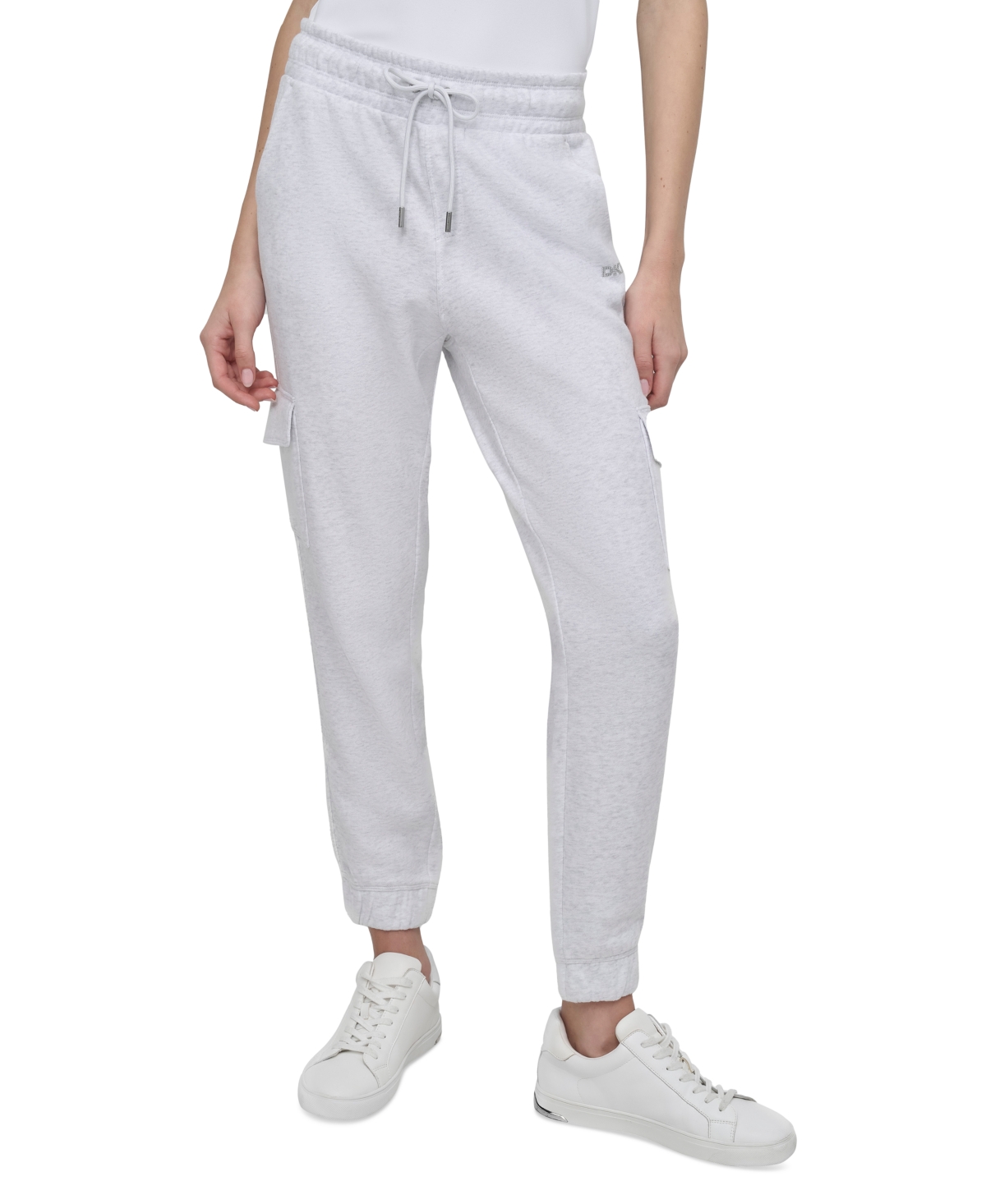 Dkny Sport Womens Studded-Logo Cargo Joggers - Optic Heather
