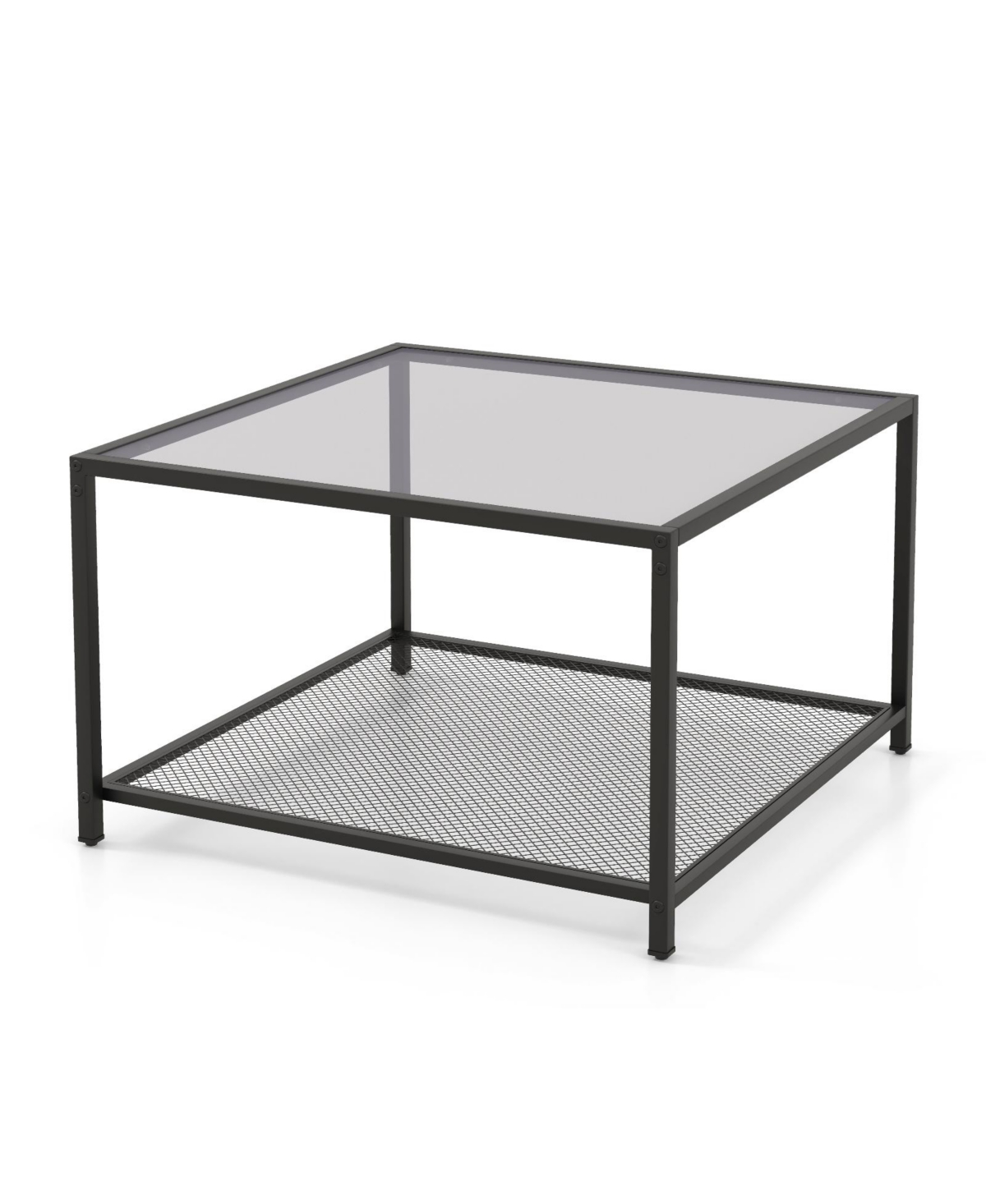 Click here for Gouun Modern 2-Tier Square Glass Table with Mesh S... prices