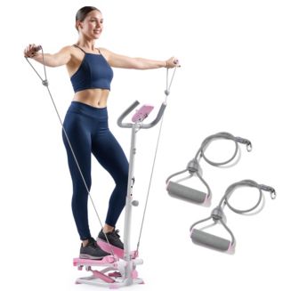 Sunny Health & Fitness Pink Mini Stepper w Handlebar & Resistance Band ...