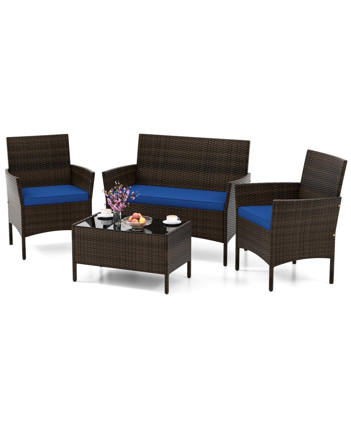 Click here for Gouun 4 Piece Patio Rattan Conversation Set with C... prices