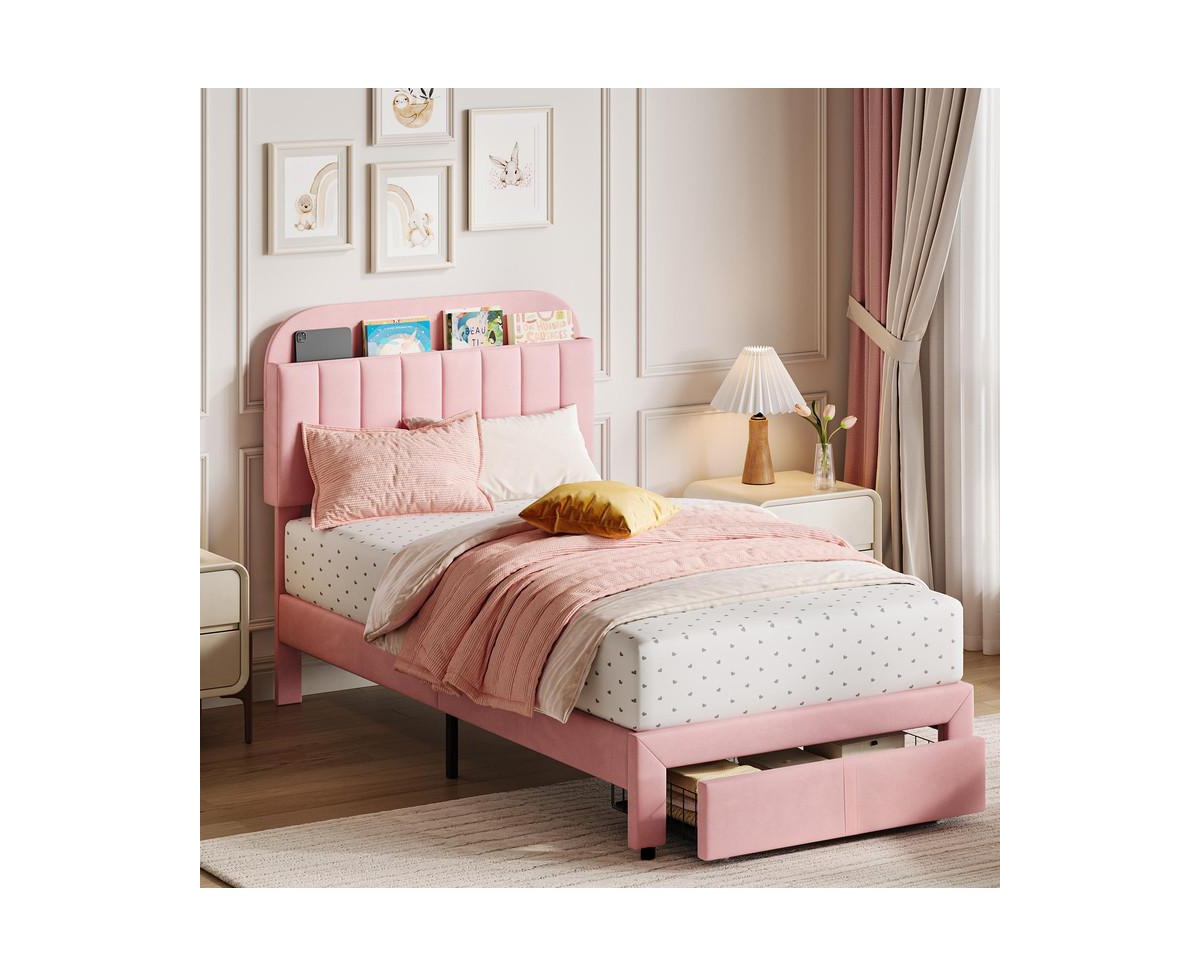 Click here for gaomon Twin Bed Frame with Drawer  Velvet Upholste... prices