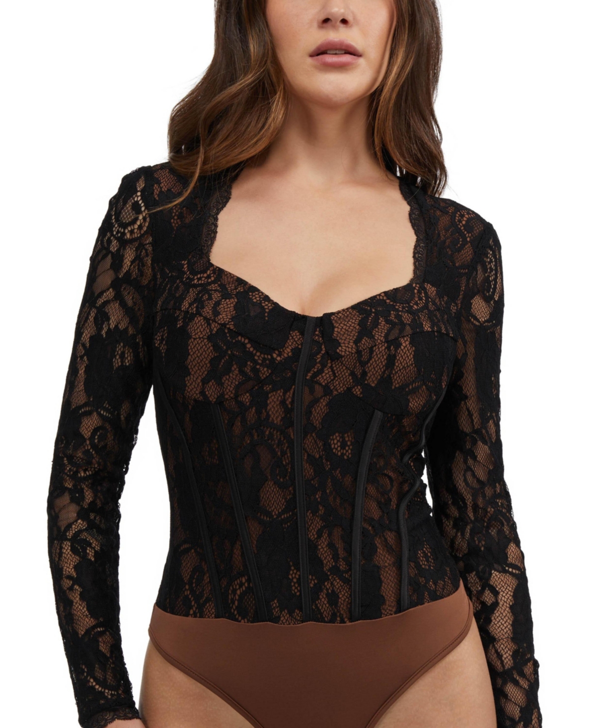 Click here for Bebe Womens Scallop Trim Detail Lace Bustier Bodys... prices