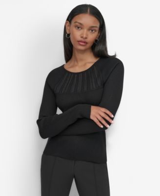 DKNY Women's Ribbed Textured-Bib Long-Sleeve Sweater - Macy's