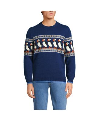 Lands' End Big & Tall Long Sleeve Puffin Crewneck Sweater - Macy's