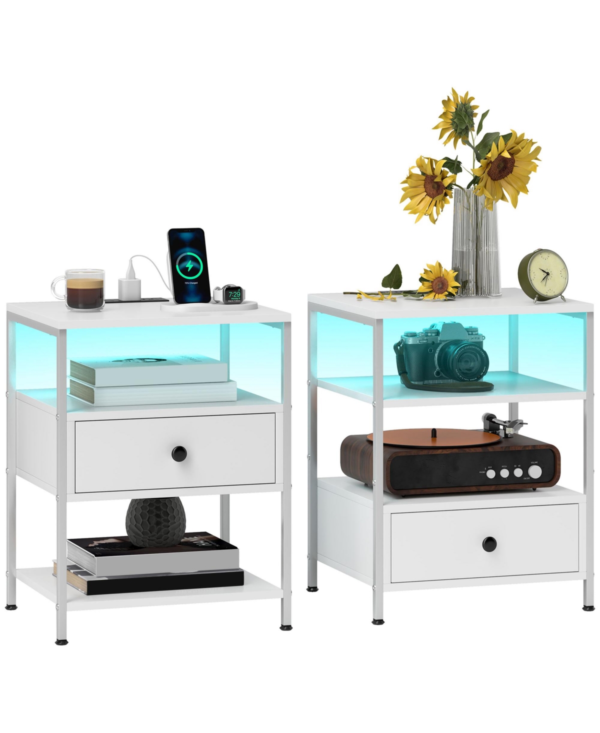 Click here for Homcom Set of 2 End Tables w/ Power Outlets & Ligh... prices