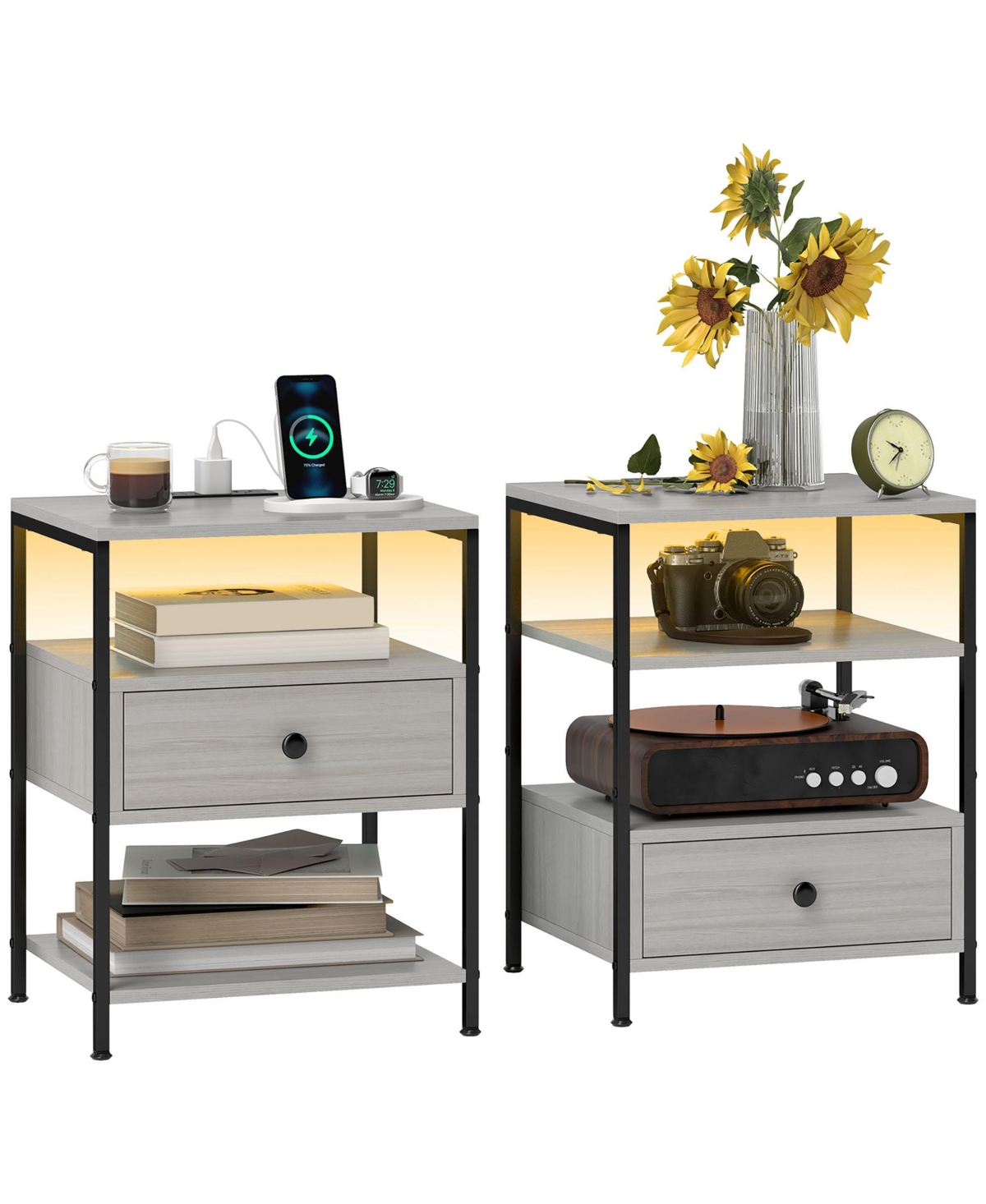 Click here for Homcom Set of 2 End Tables w/ Power Outlets & Ligh... prices