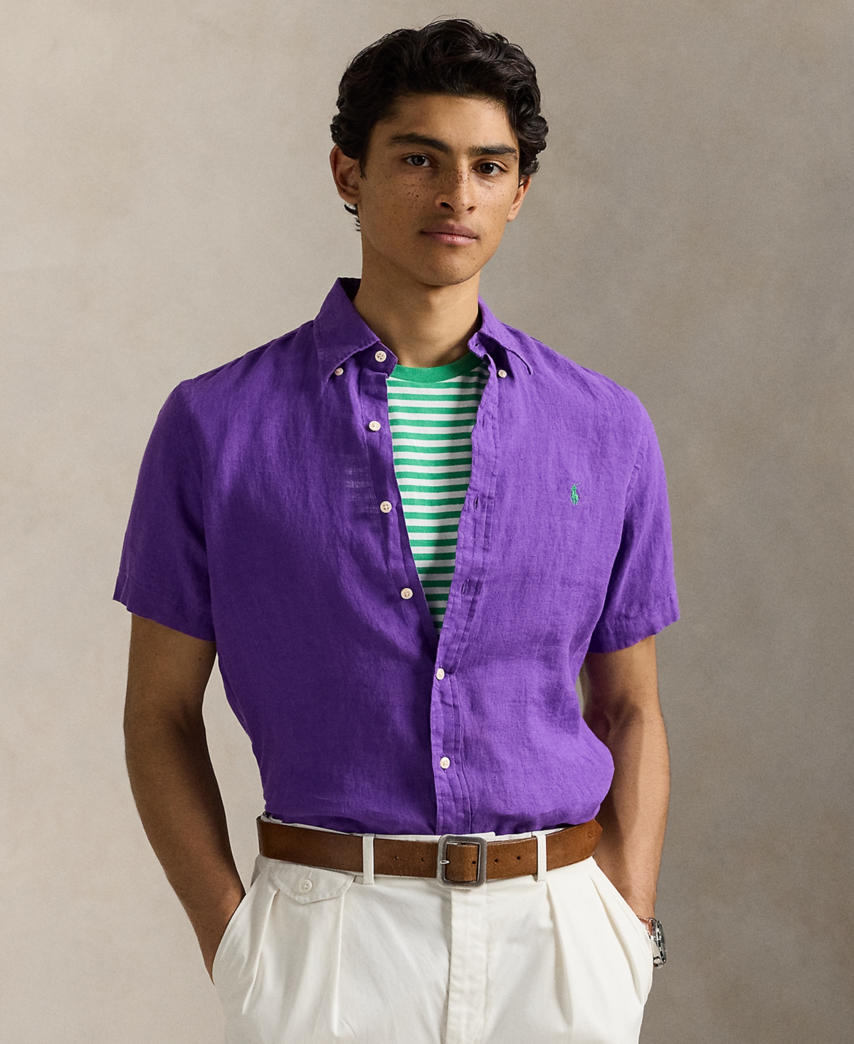 Polo Ralph Lauren Mens Classic-Fit Linen Shirt - Tie Purple